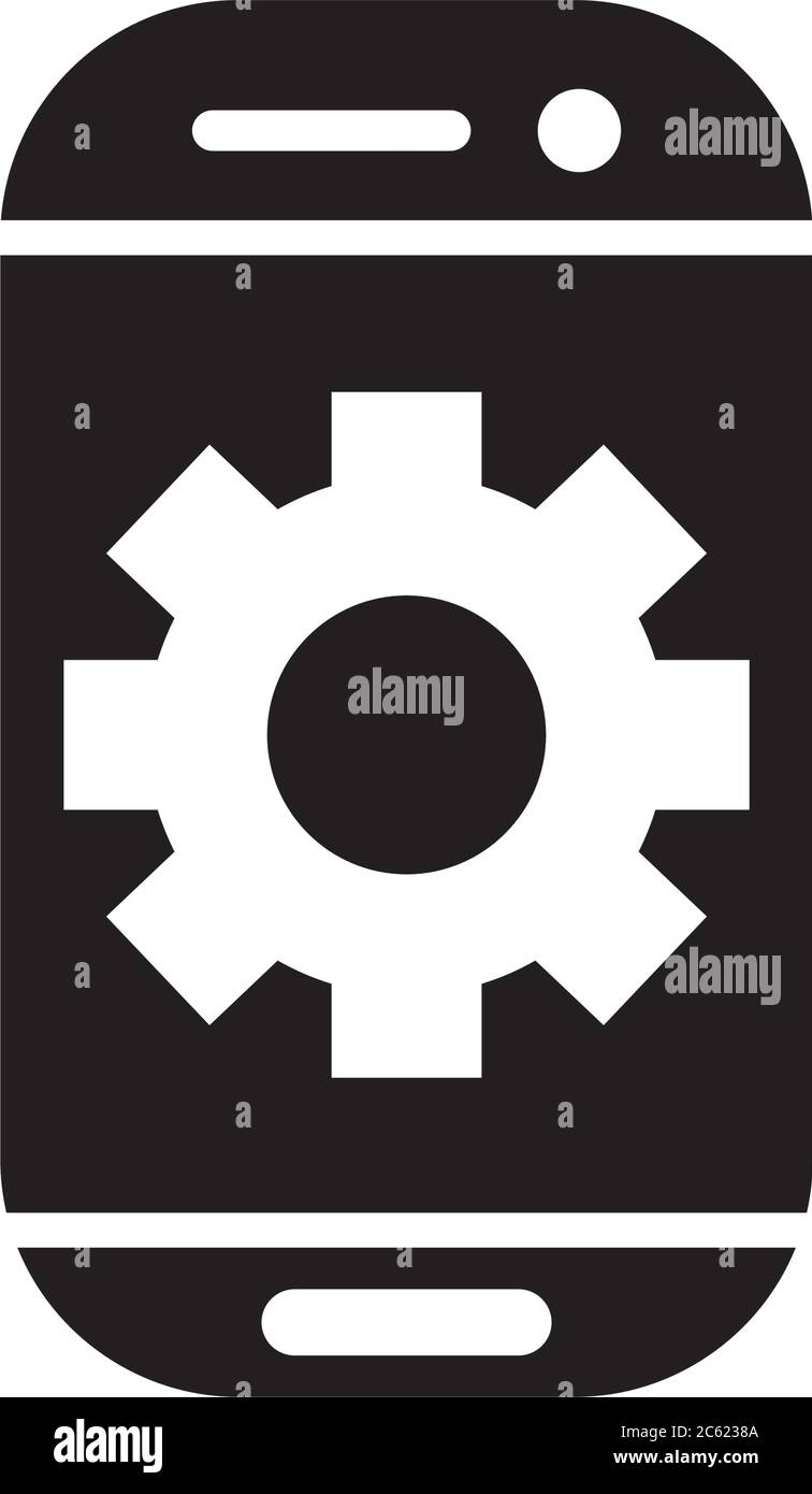 smartphone with gear wheel icon on screen over white background ...