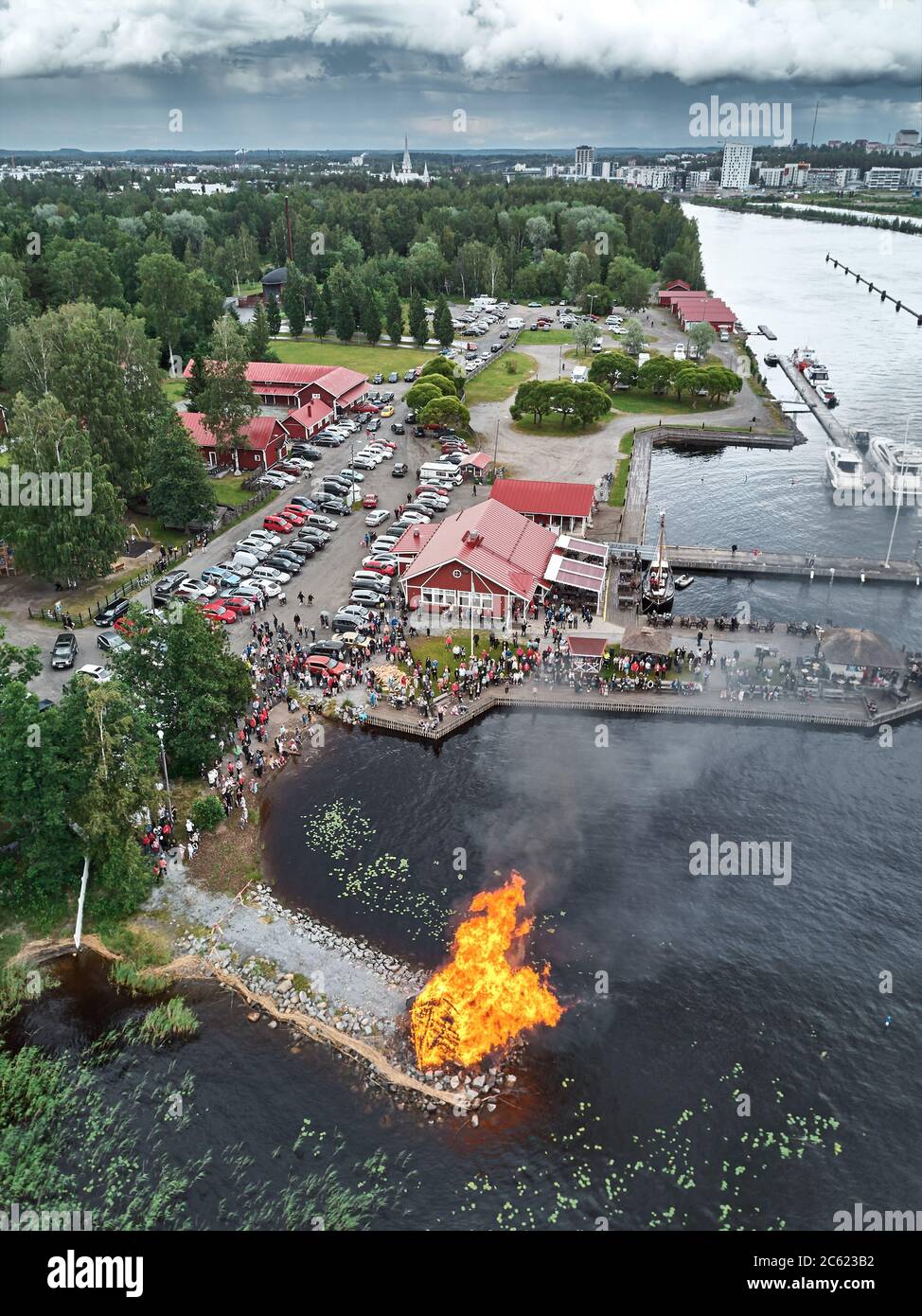 Joensuu - Finland - July 6, 2019: Aerial view of the midsummer bonfire ...