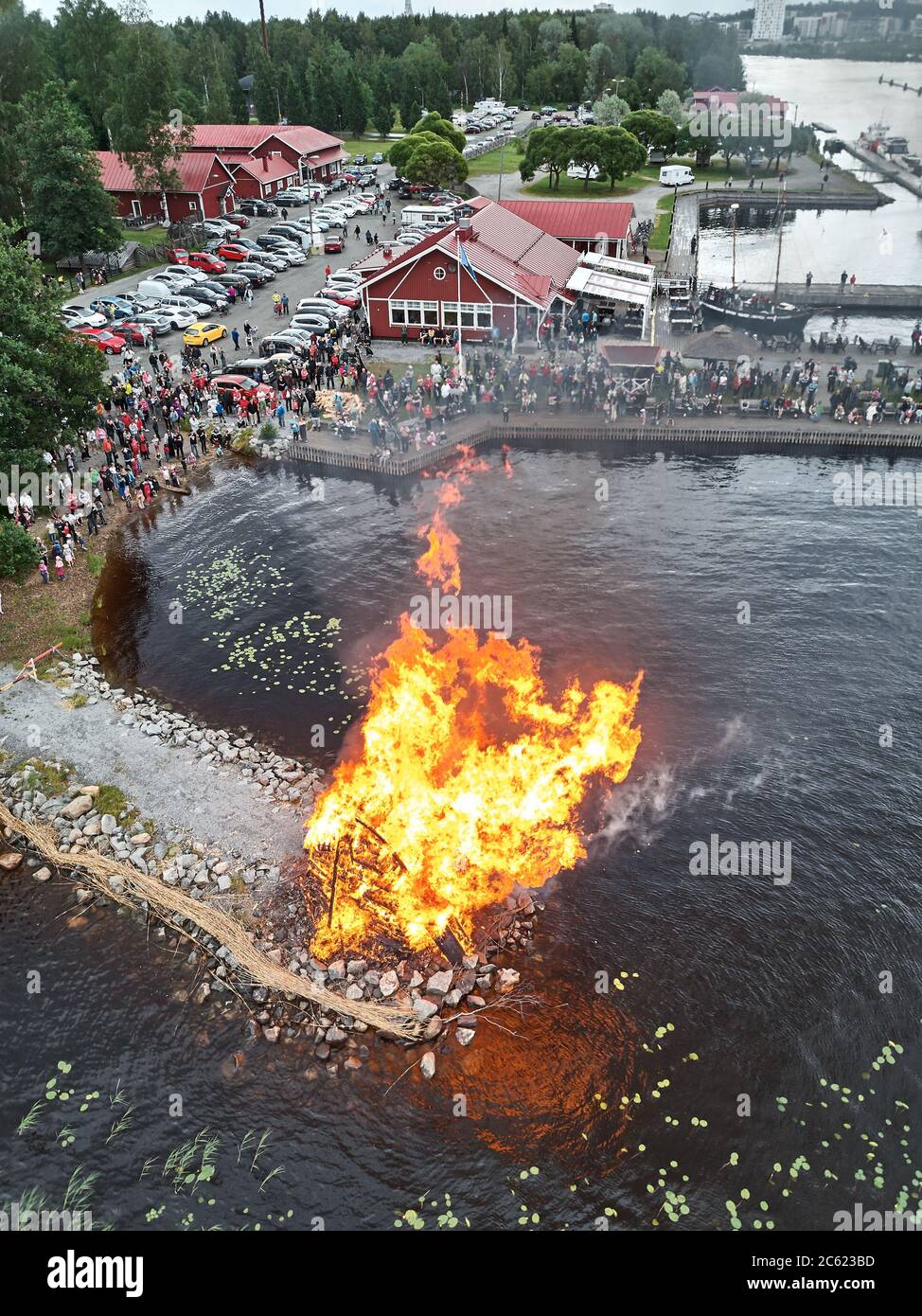 Joensuu - Finland - July 6, 2019: Aerial view of the midsummer bonfire ...