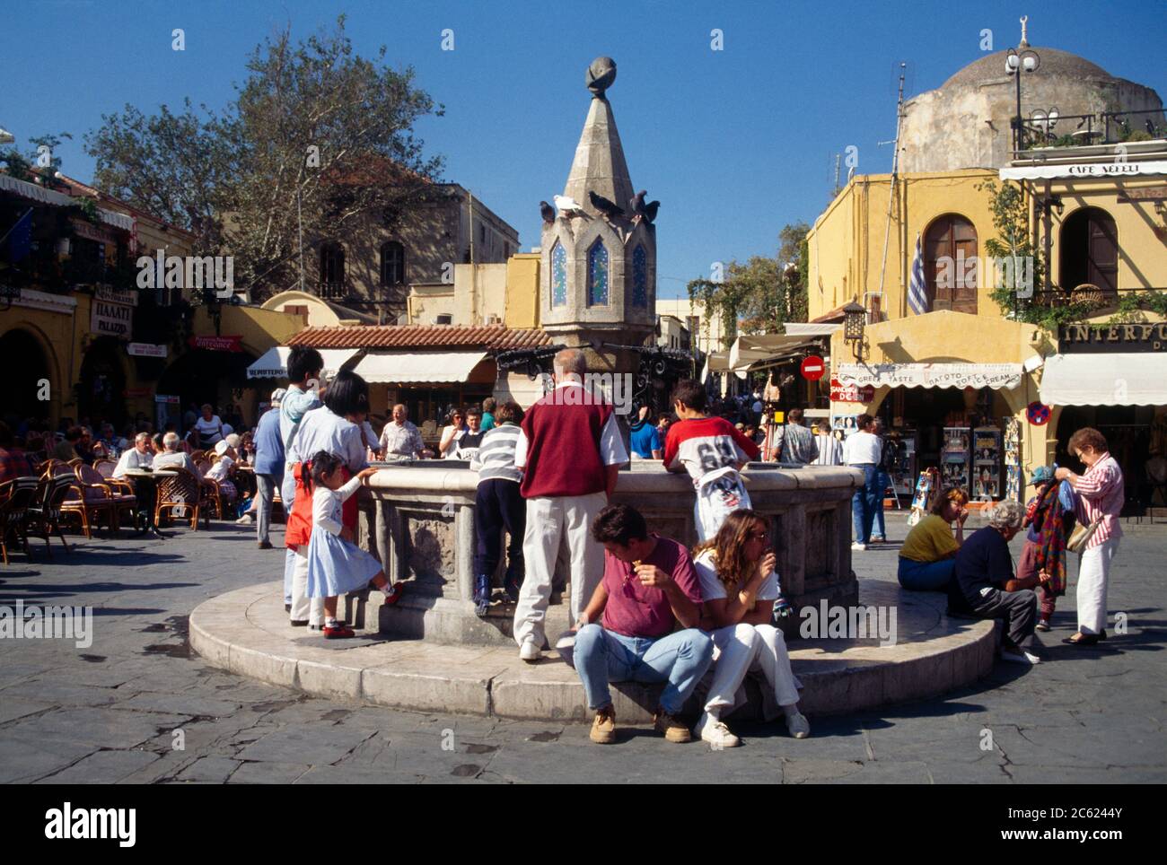 Rhodes Greece Rhodes Town Main Square People Sitting Around the ...
