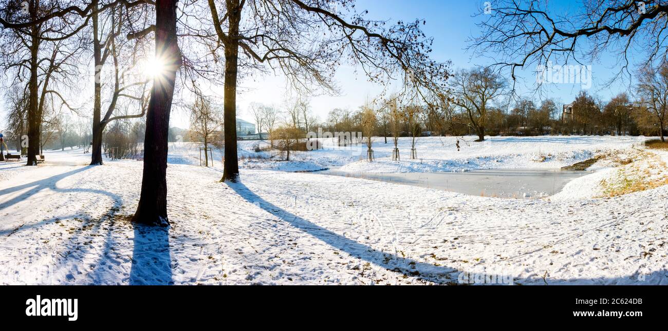 Snowy Landscape, a park in Magdeburg, Germany Stock Photo - Alamy
