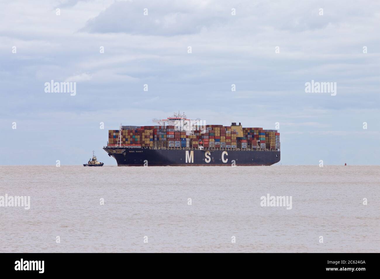 Container ship MSC Danit entering the Port of Felixstowe, Suffolk, UK ...