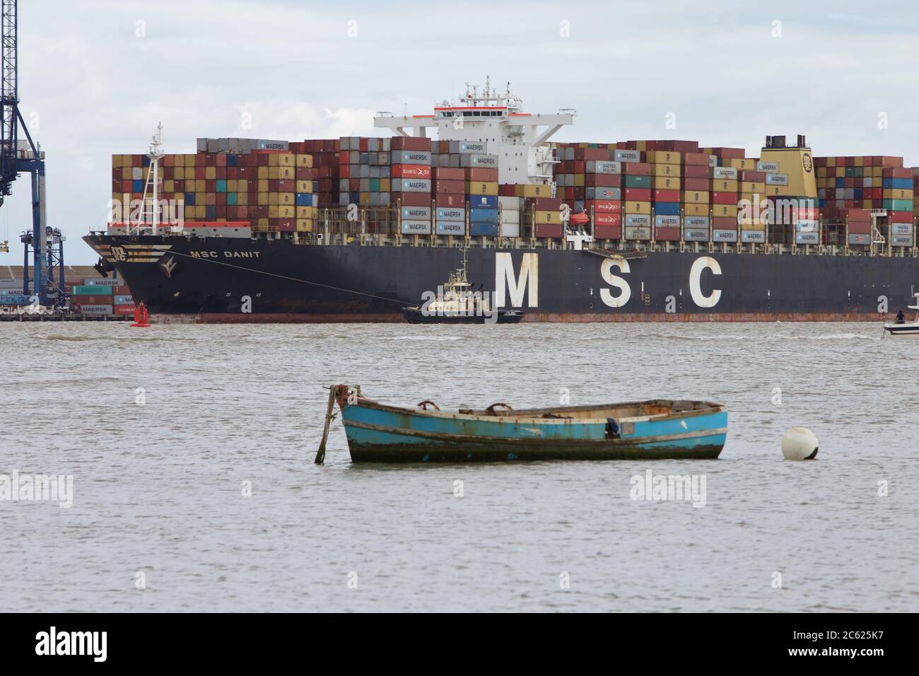 Container ship MSC Danit entering the Port of Felixstowe, Suffolk, UK ...