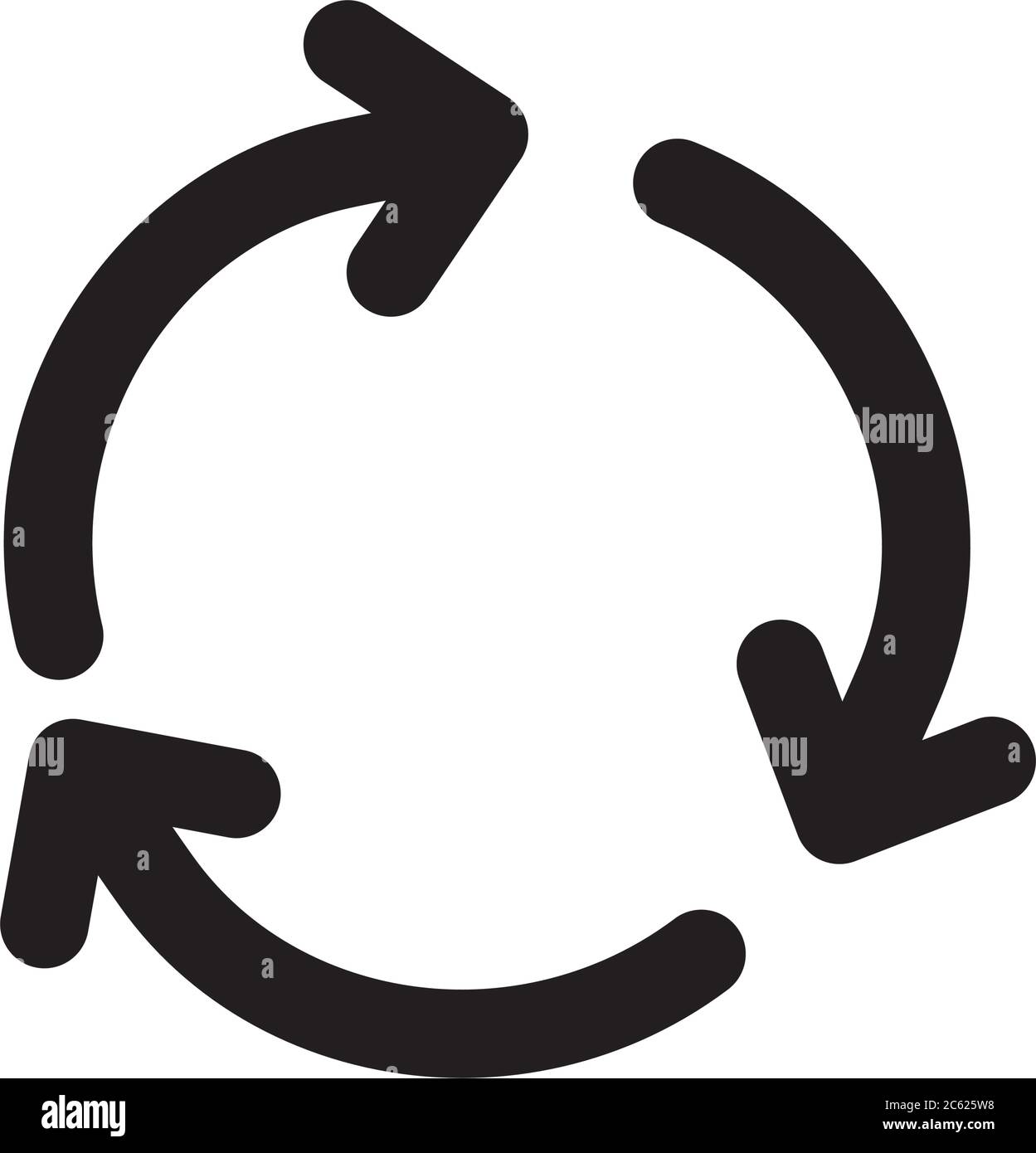 three circle arrows in a round over white background, silhouette style ...