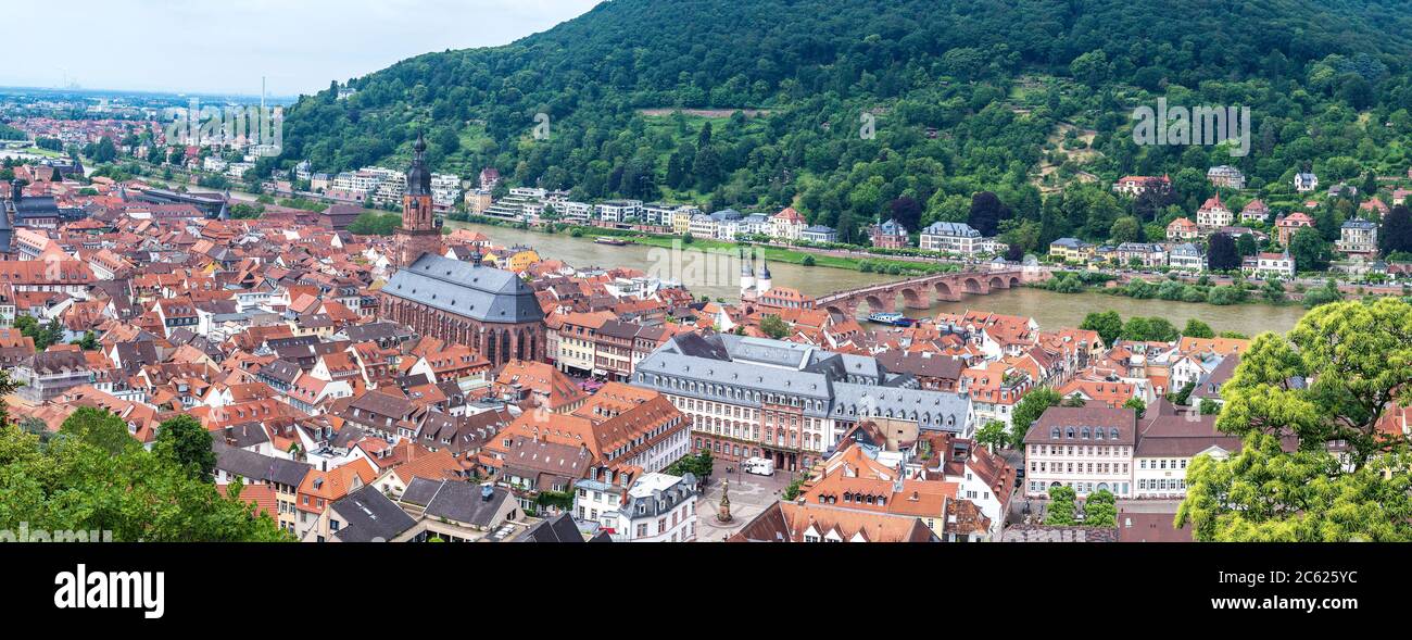 Panoramic aerial view of Heidelberg and ruins of Heidelberg Castle ...