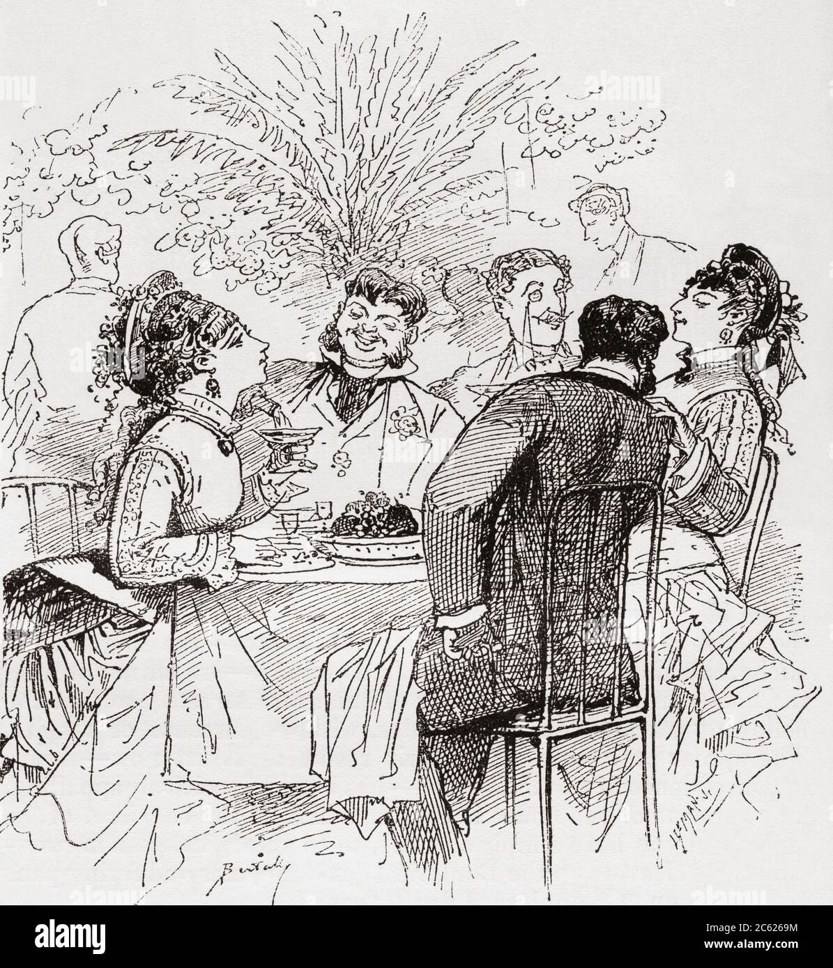 French society dining in Paris in the 19th century. From Paris Herself ...