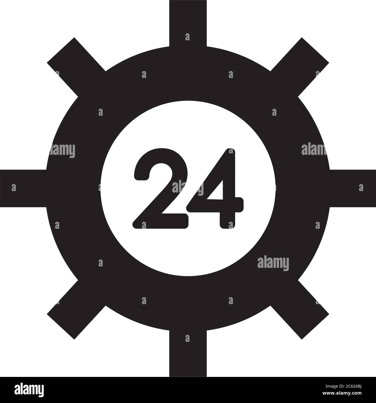 gear wheel with 24 hours service over white background, silhouette ...
