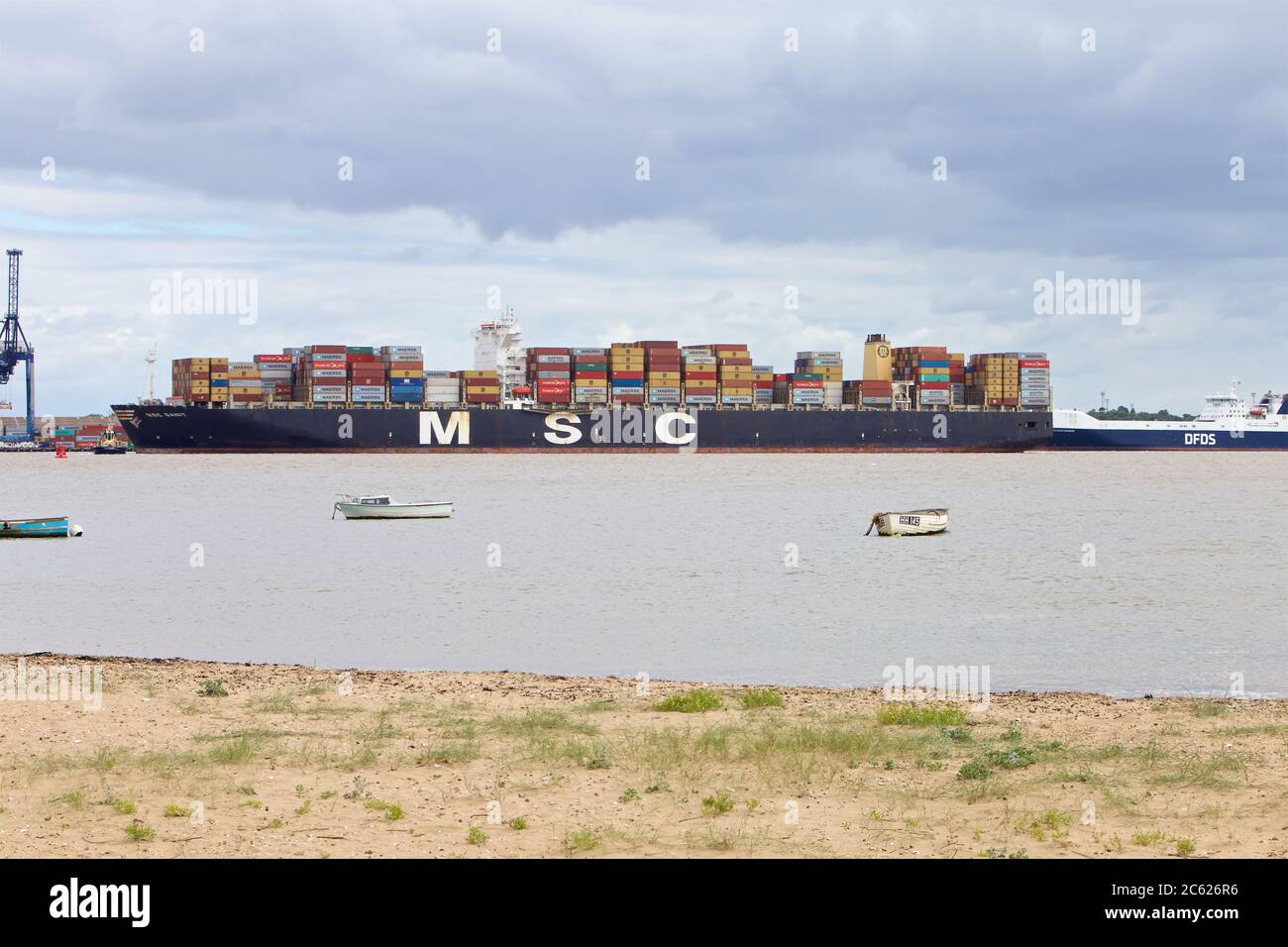 Container ship MSC Danit entering the Port of Felixstowe, Suffolk, UK ...