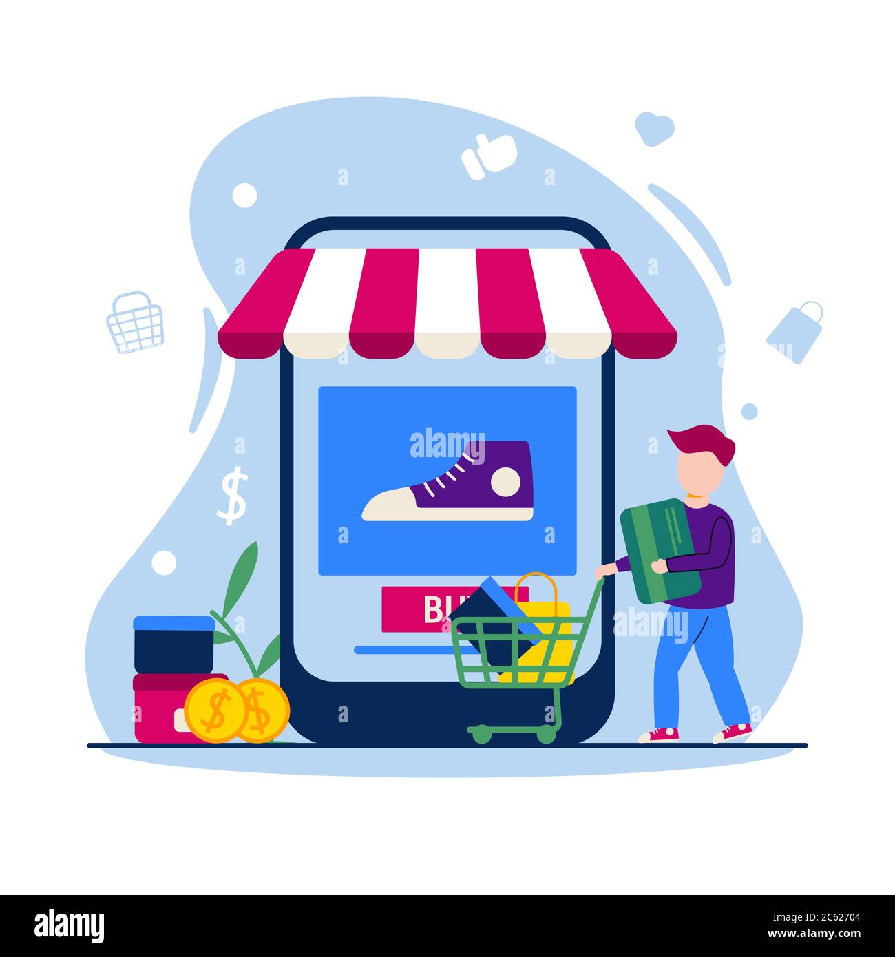e commerce illustration - online shop concept in flat design - people ...