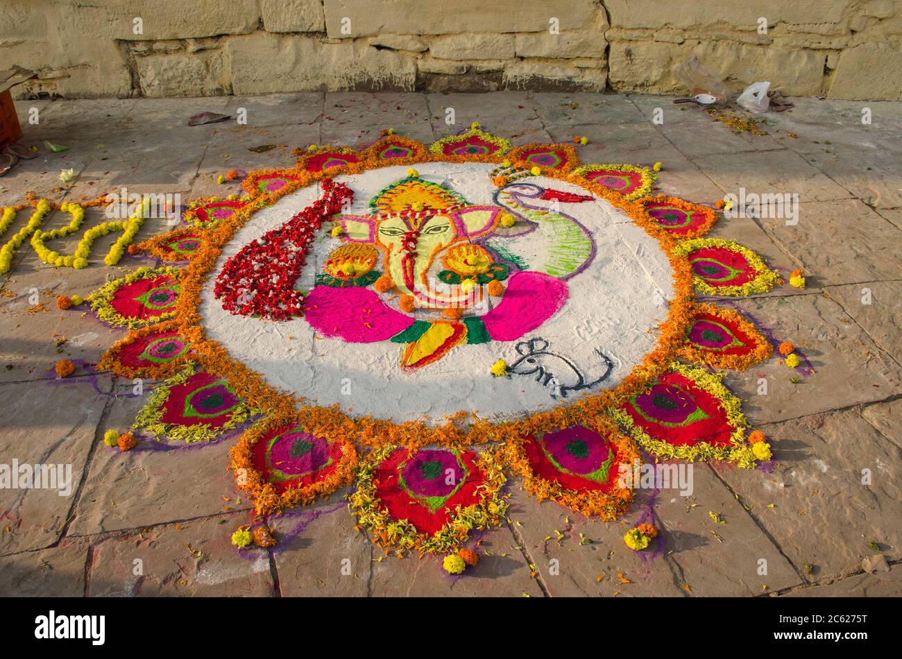 rangoli making during dev diwali celebration at varanasi uttar pradesh ...