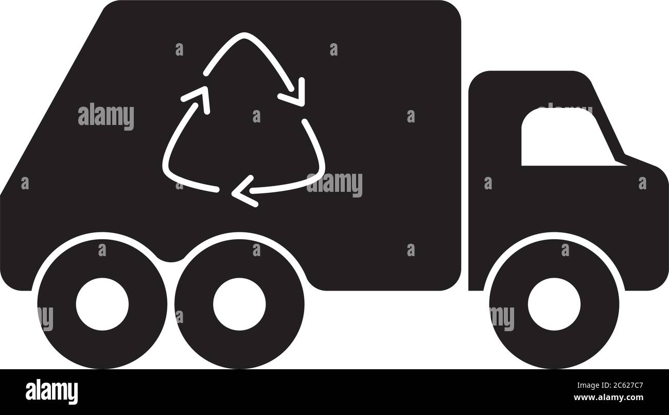 Recycling truck icon over white background, silhouette style, vector ...