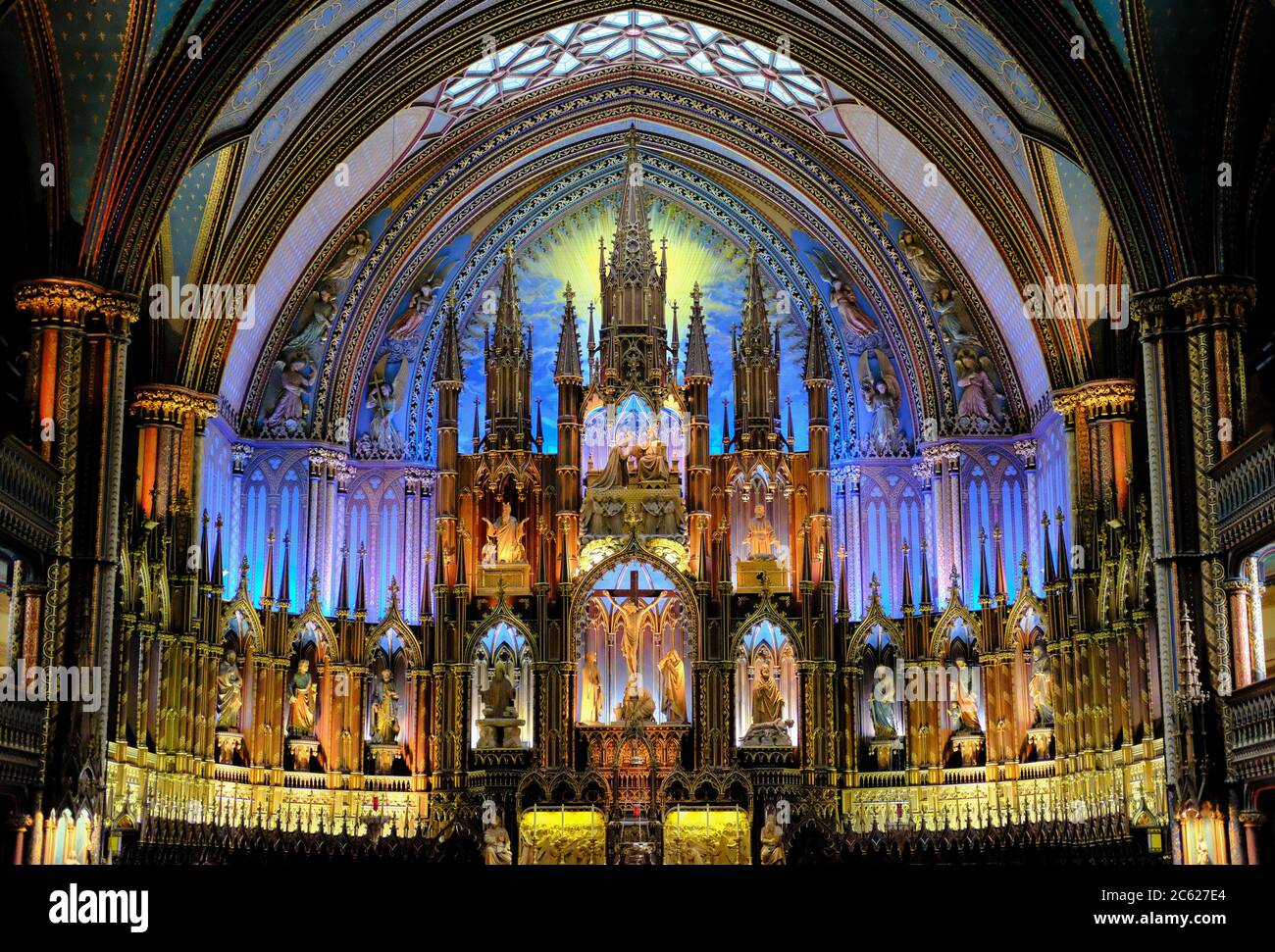 Impressive lighting seen within a large Cathedral showing the detail of ...