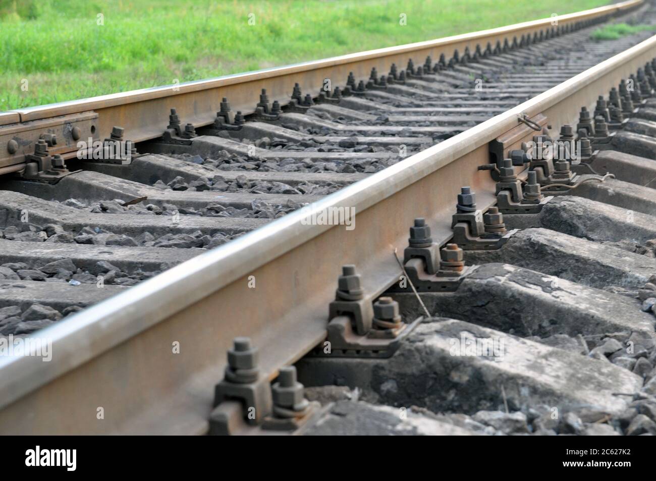 Elements of the device of the railway track Stock Photo - Alamy