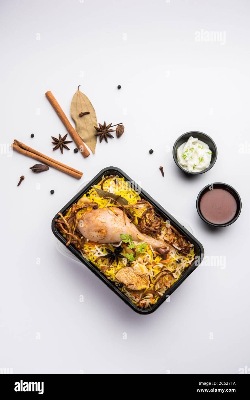 Restaurant style Chicken Tikka Biryani packed for home delivery in ...