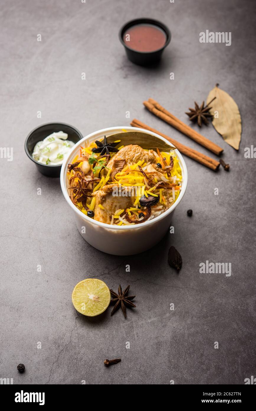 Restaurant style Chicken Tikka Biryani packed for home delivery in ...