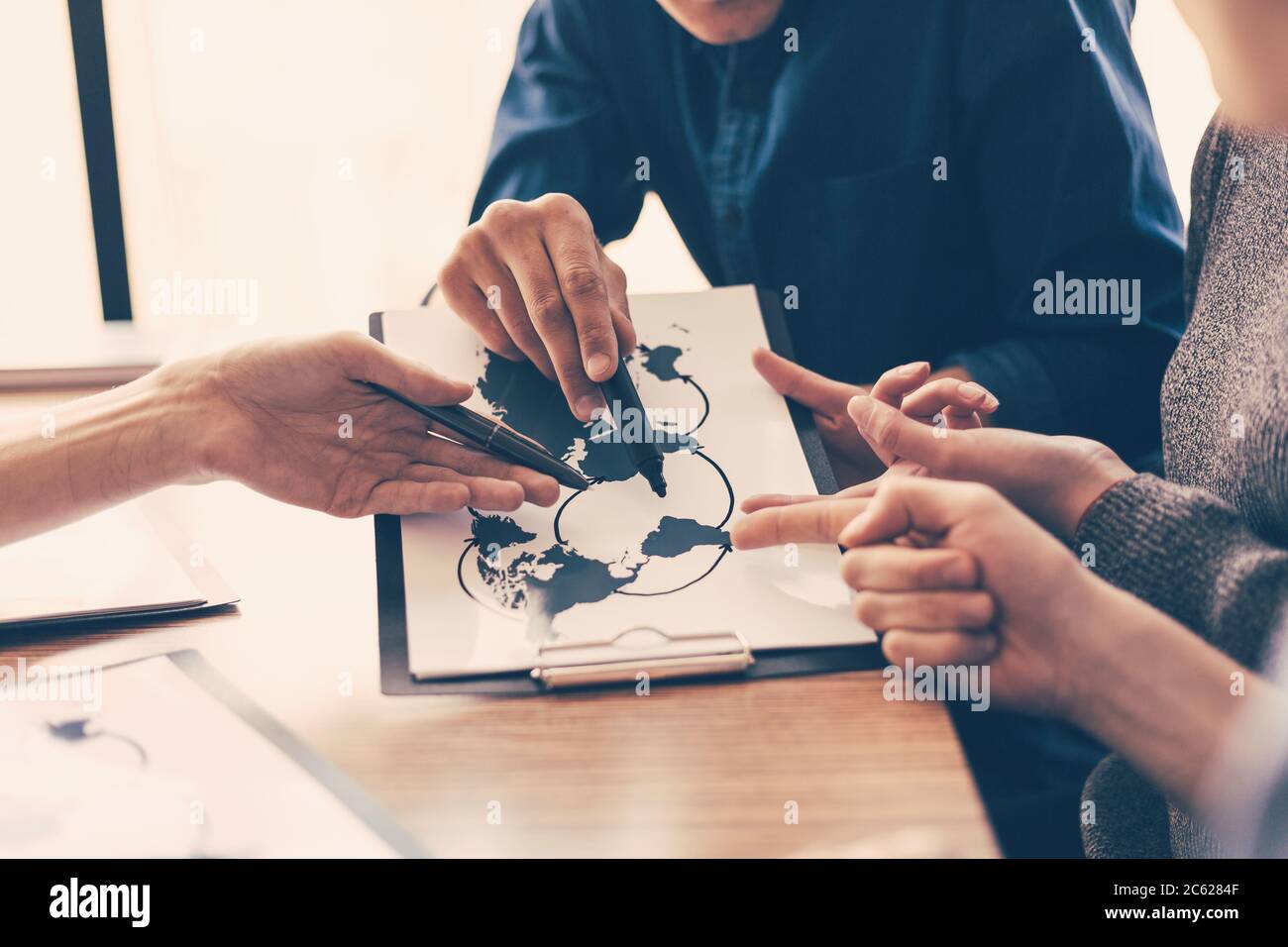 close up. group of employees discussing new logistics schemes. Elements ...