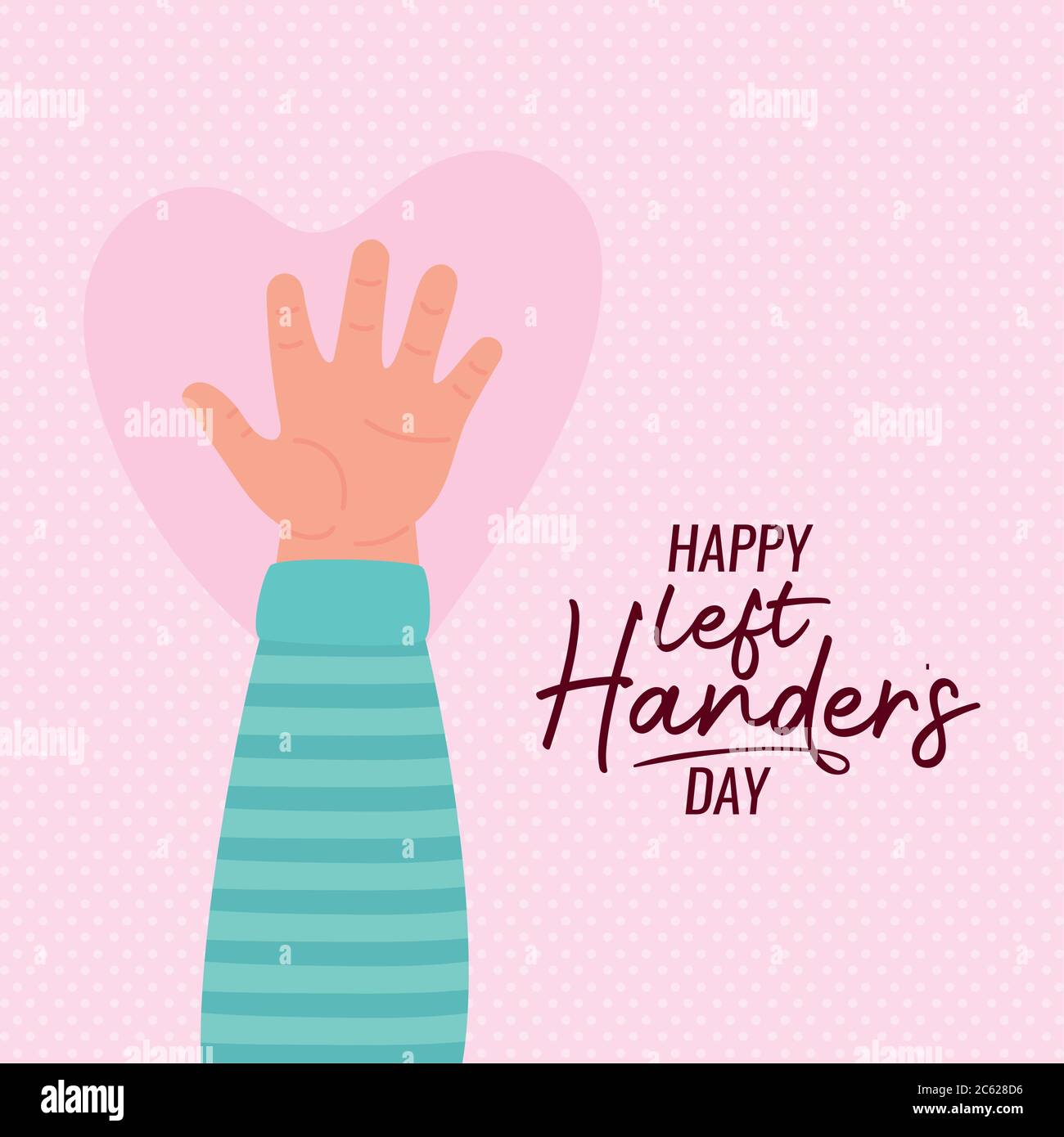 open hand with happy left handers day text design of Holiday and ...