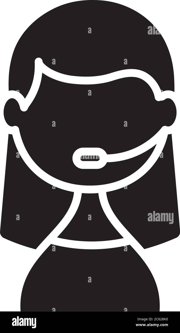 support service concept, Icon of woman wearing headset for call center ...