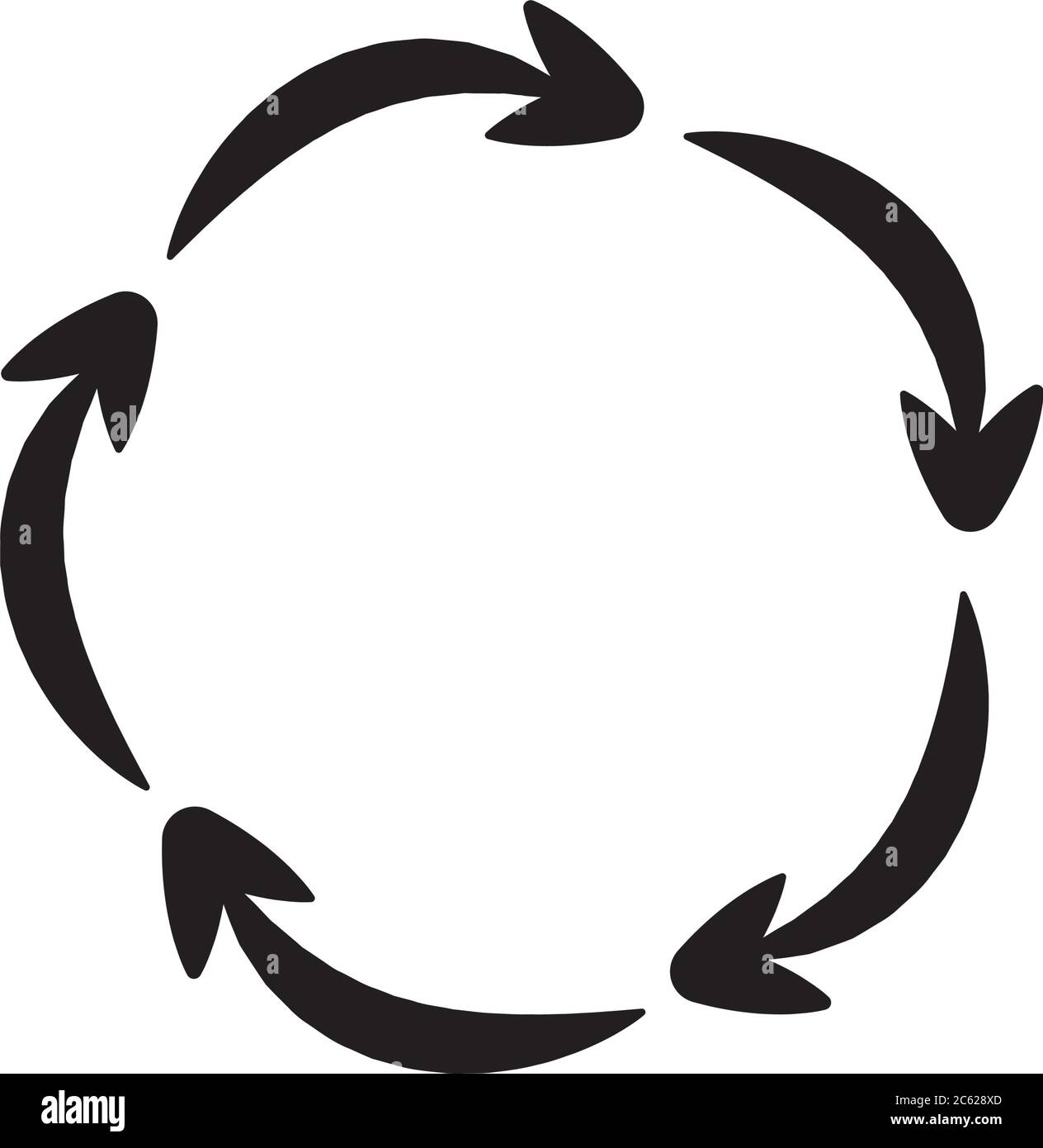 five circle arrows in a round over white background, silhouette style, vector illustration Stock ...
