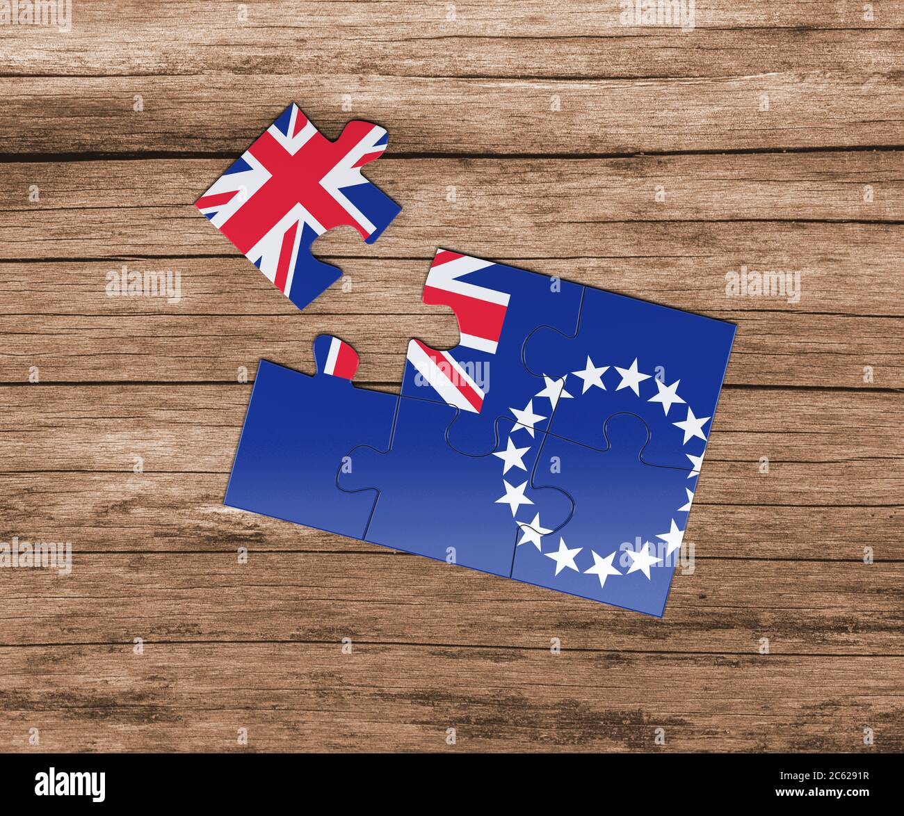 Cook Islands national flag on jigsaw puzzle. One piece is missing ...