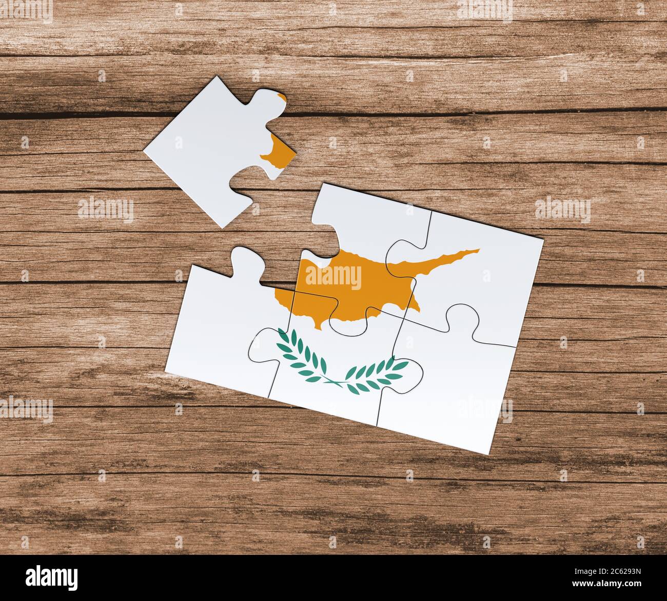 Cyprus national flag on jigsaw puzzle. One piece is missing. Danger ...