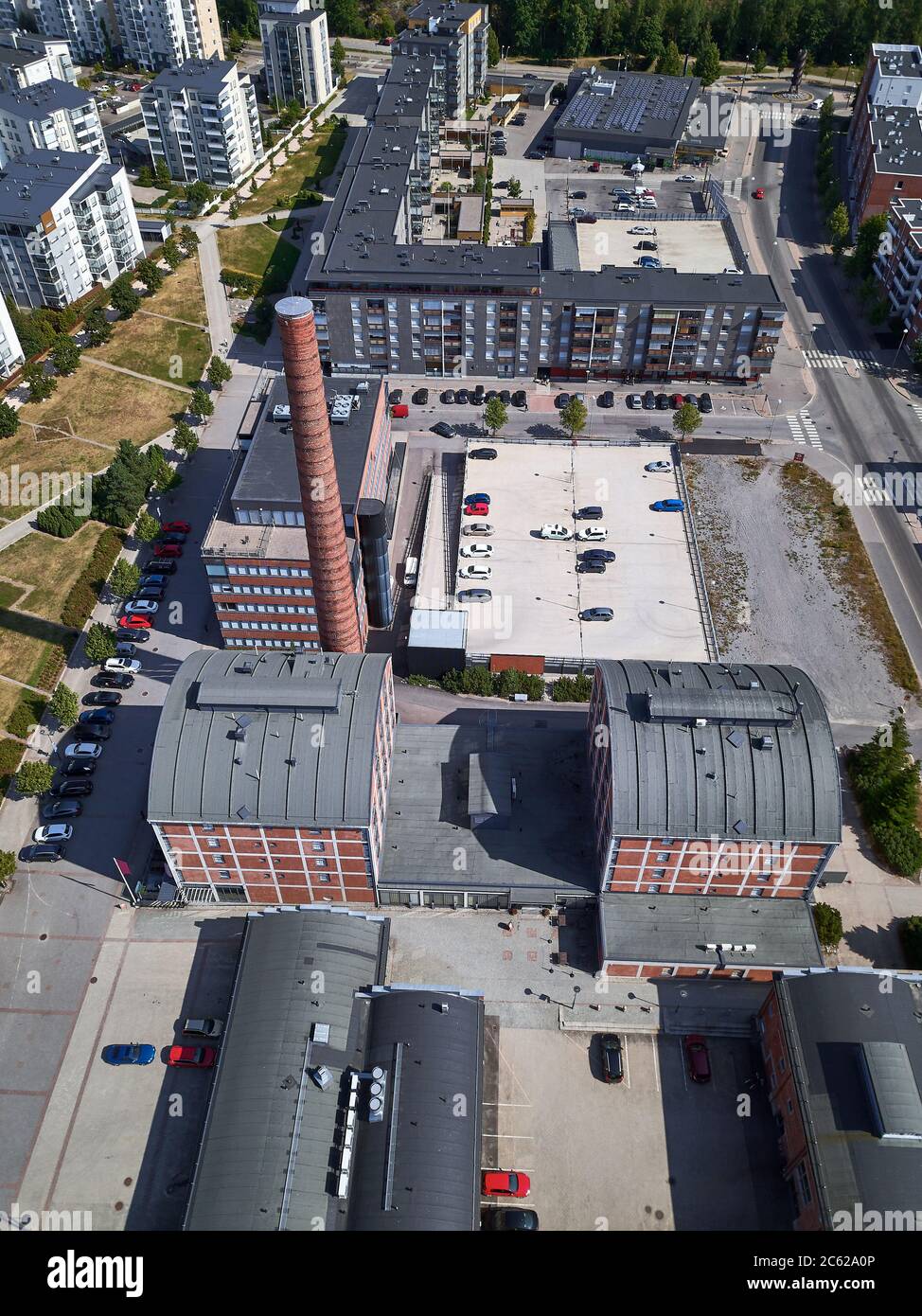 Aerial view of Sibelius Hall in Lahti, Finland. On the background new ...
