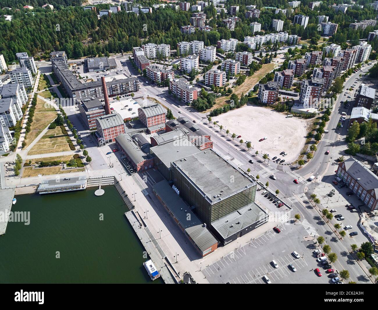 Aerial view of Sibelius Hall in Lahti, Finland. On the background new ...