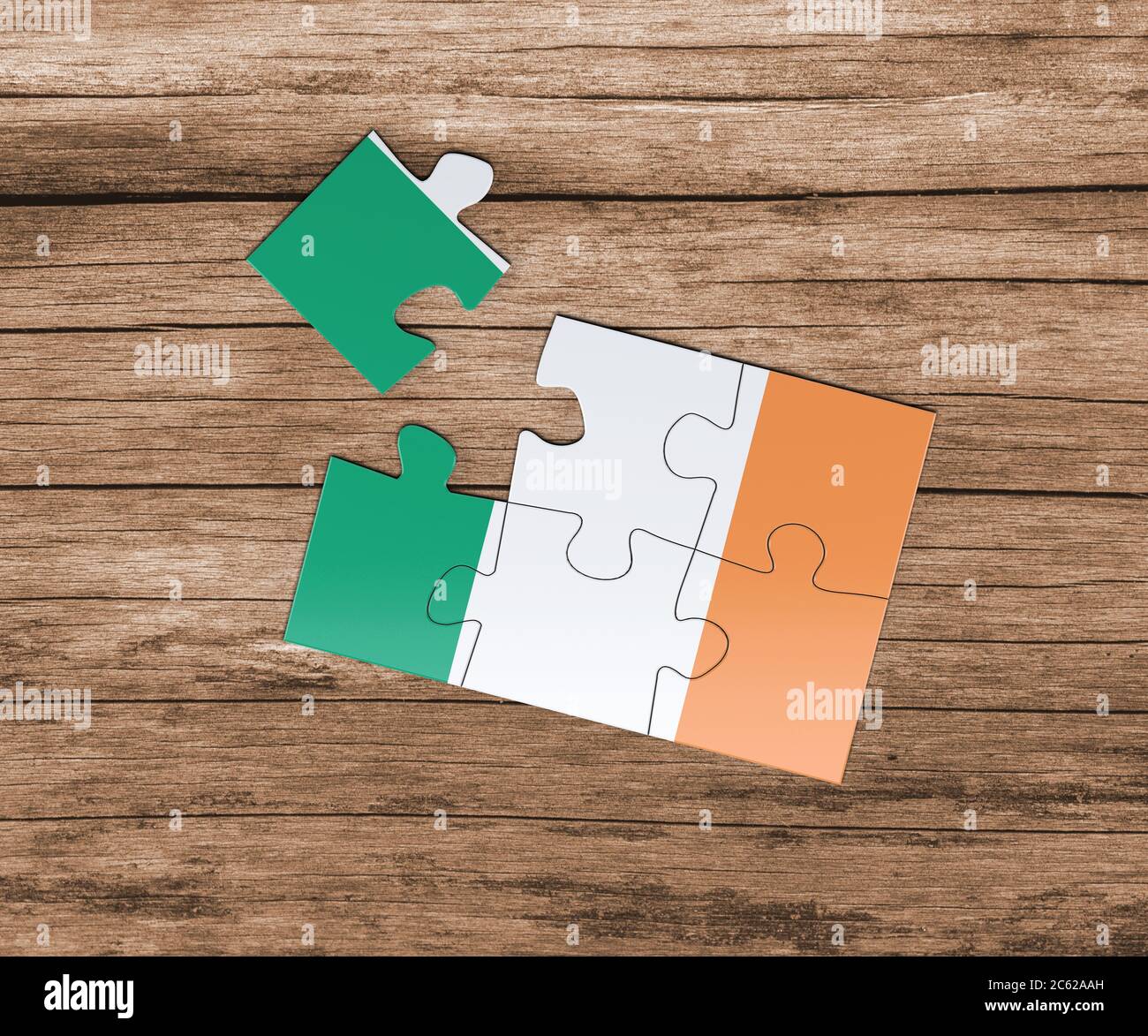 Ireland national flag on jigsaw puzzle. One piece is missing. Danger ...
