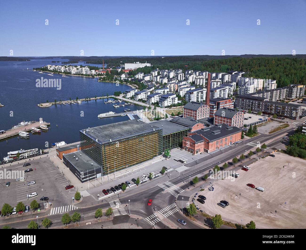 Aerial view of Sibelius Hall in Lahti, Finland. On the background new ...