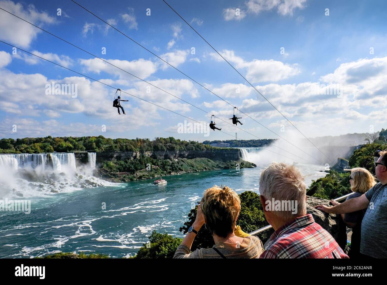 Scenic view showing the public wire slides next to the famous Niagara ...