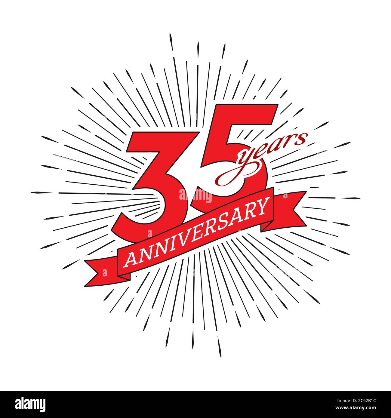 35th anniversary. Greeting inscription with salute and ribbon, vector ...