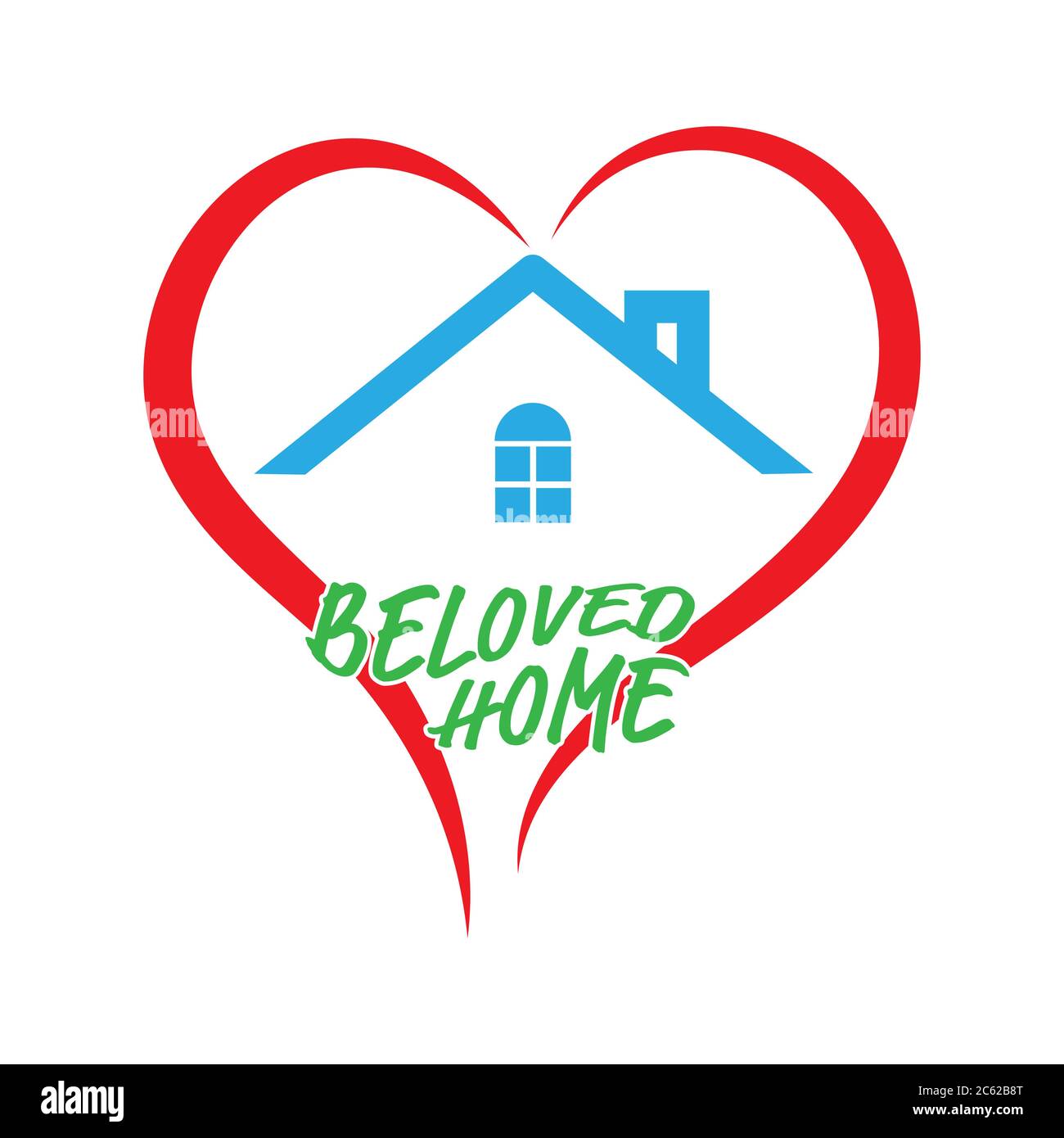 Stylized home and heart icon with the inscription Beloved Home isolated ...