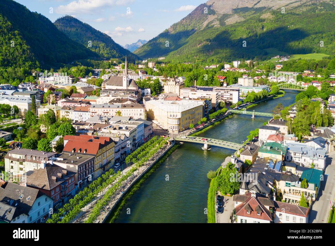 Bad Ischl aerial panoramic view, Austria. Bad Ischl is a spa town in ...
