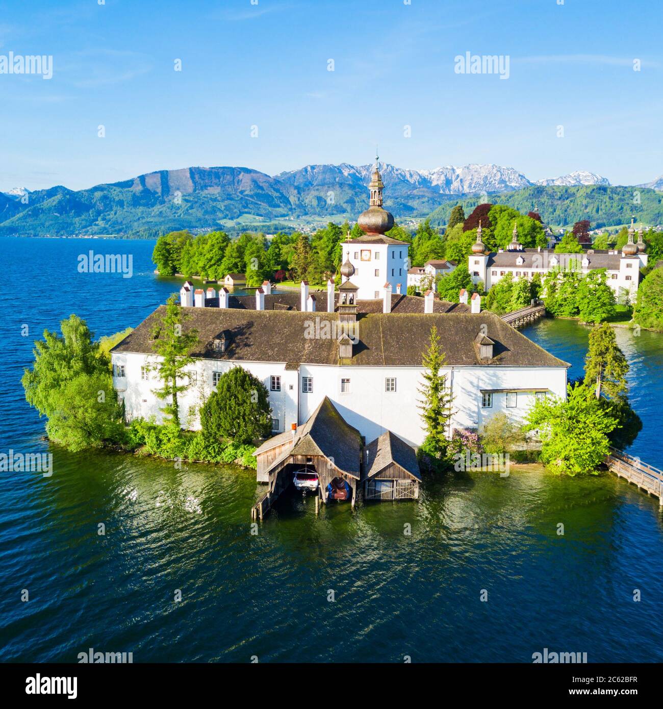 Gmunden Schloss Ort or Schloss Orth on the Traunsee lake aerial ...