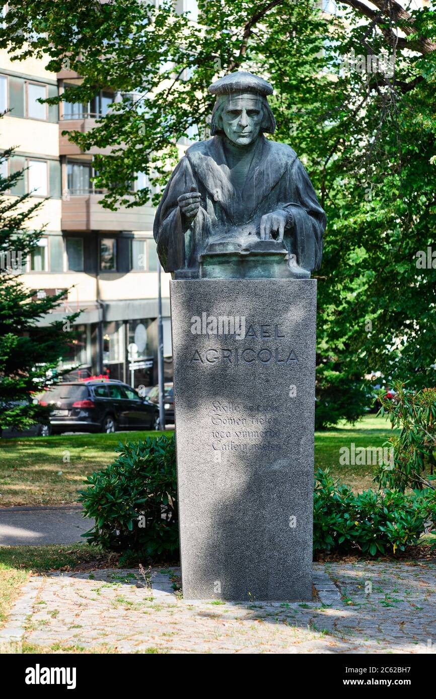 Lahti, Finland - August 6, 2019: Michael Agricola sculpture. Sculptor ...
