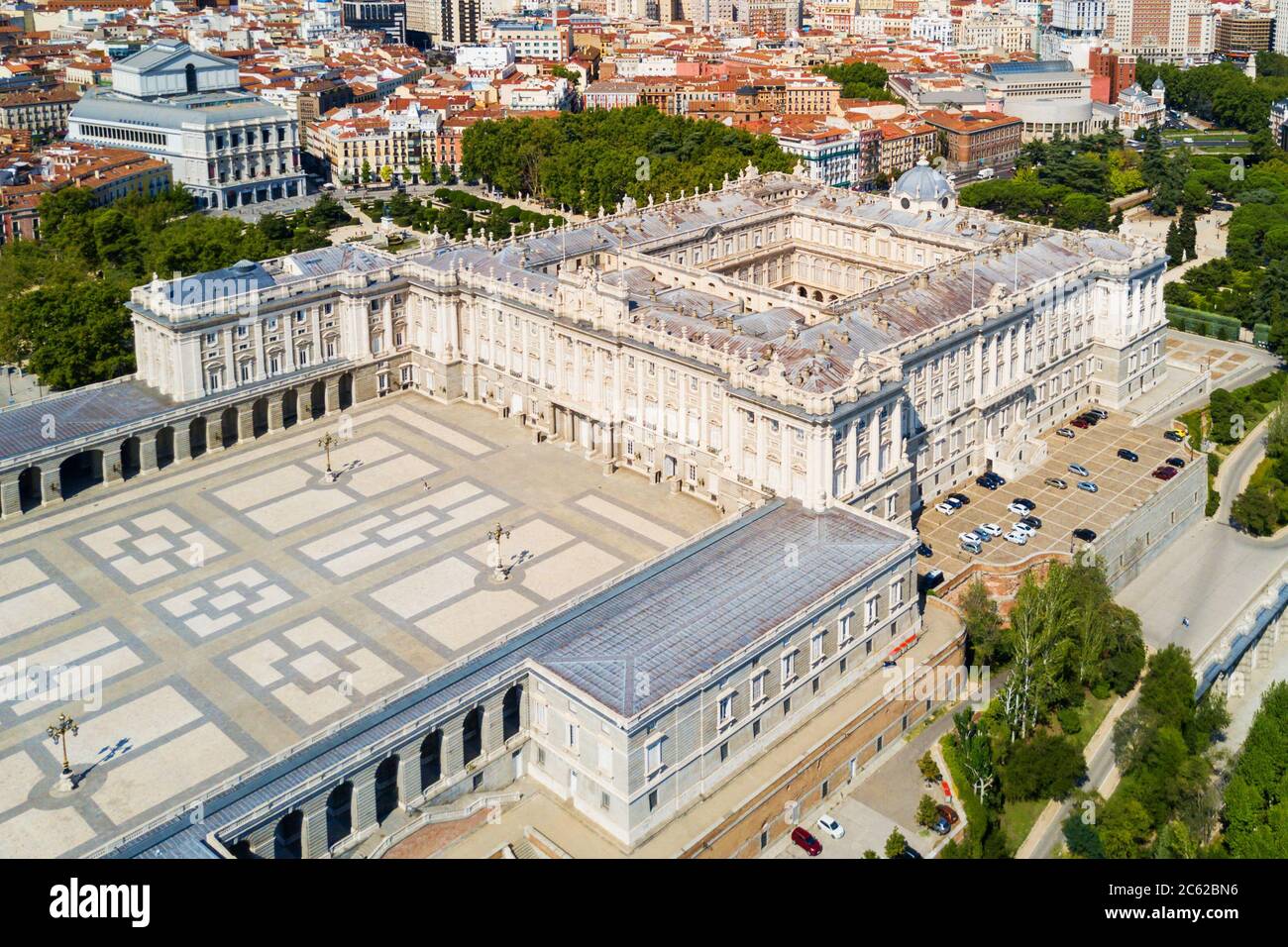 The Royal Palace of Madrid aerial panoramic view. Palacio Real de ...
