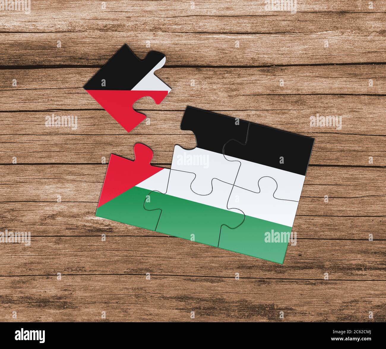 Palestine national flag on jigsaw puzzle. One piece is missing. Danger ...