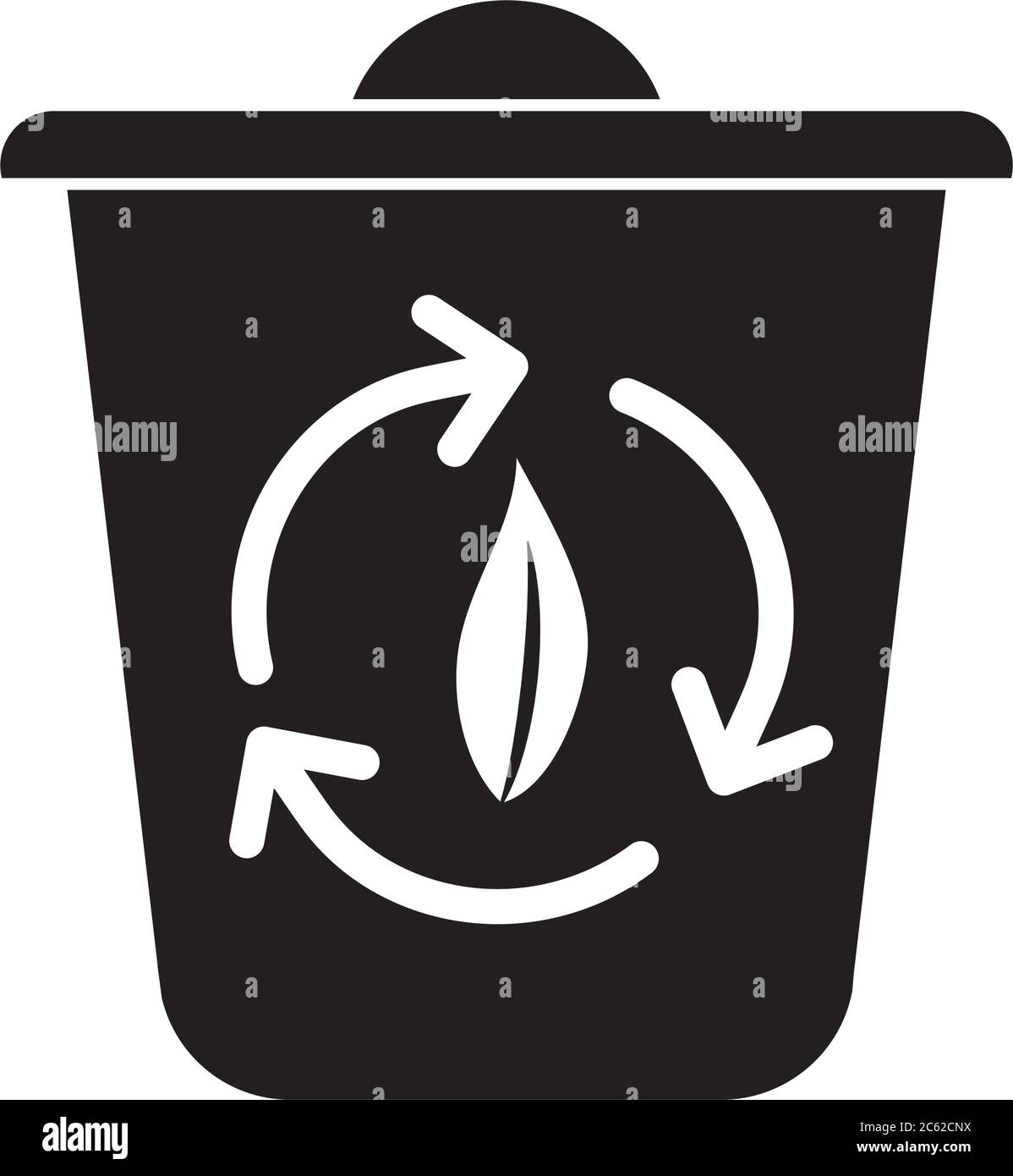 can with circle arrows and leaf icon over white background, silhouette ...