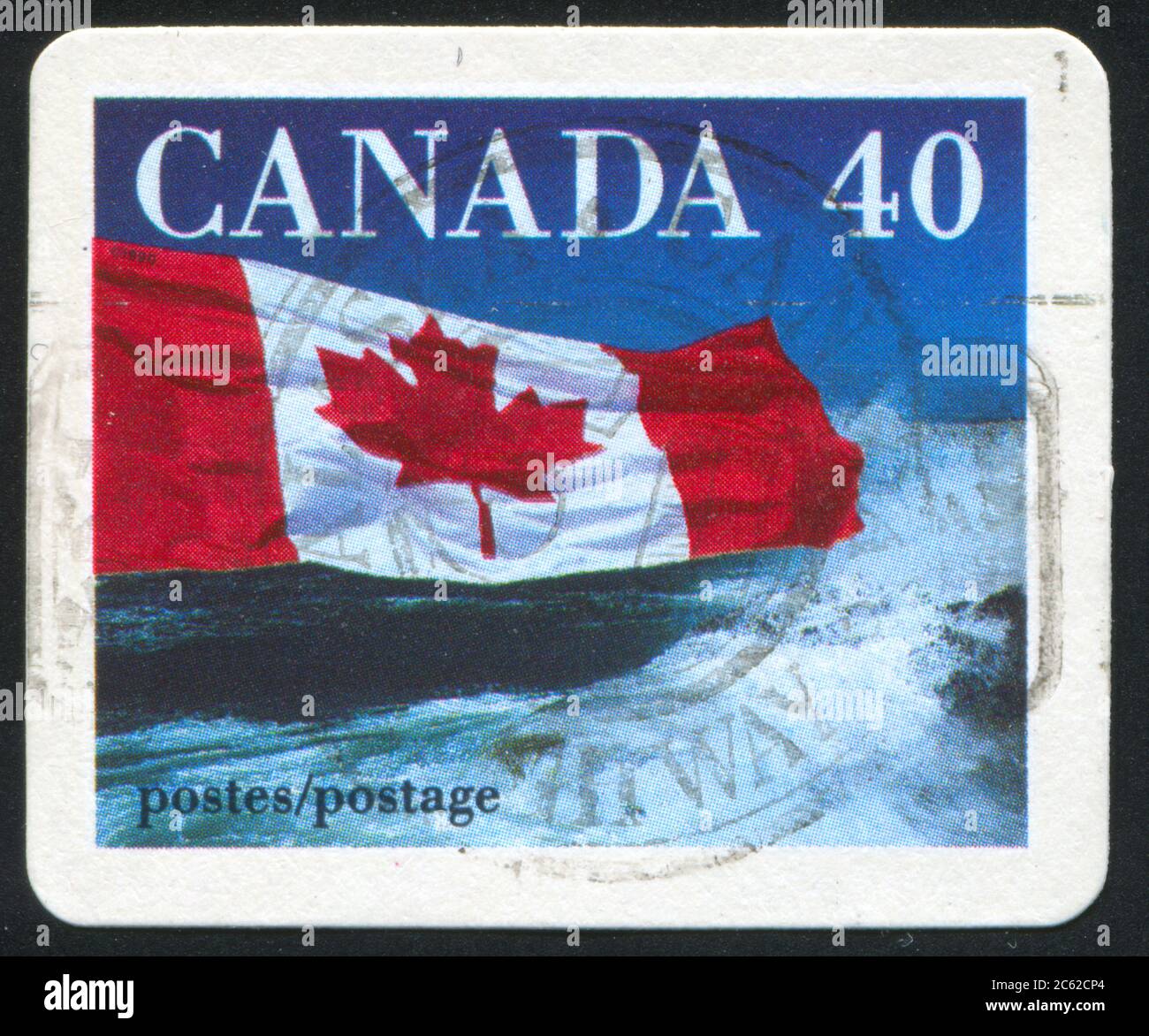CANADA - CIRCA 1990: stamp printed by Canada, shows Canadian flag ...