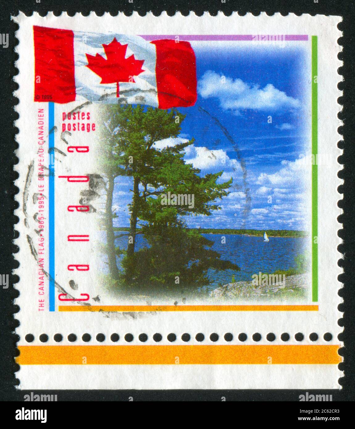 CANADA - CIRCA 1995: stamp printed by Canada, shows Canadian flag ...