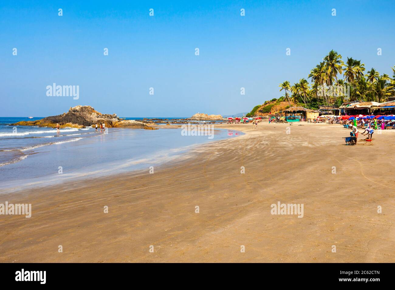 Sunbeds on the Vagator or Ozran beach in north Goa, India Stock Photo ...