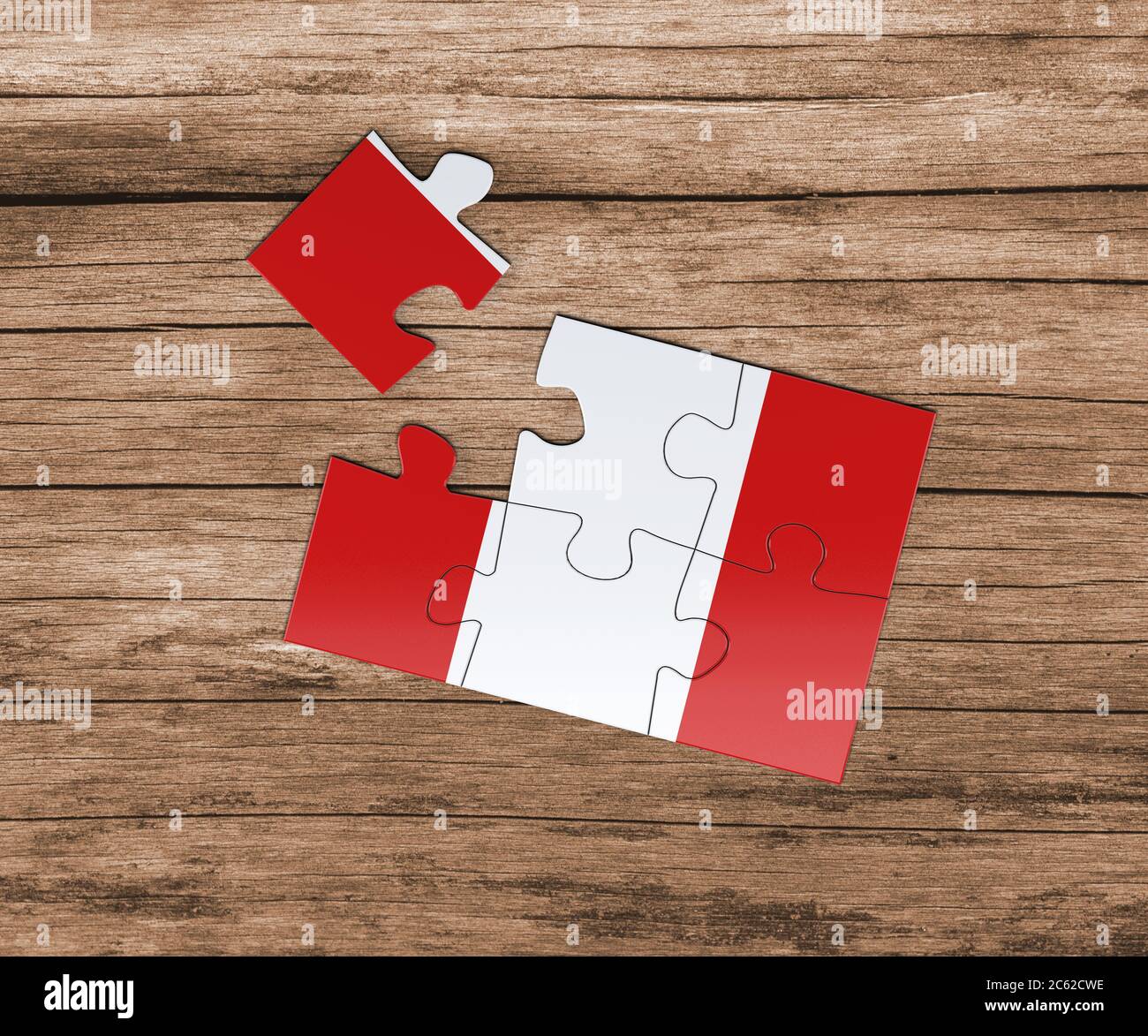 Peru national flag on jigsaw puzzle. One piece is missing. Danger ...