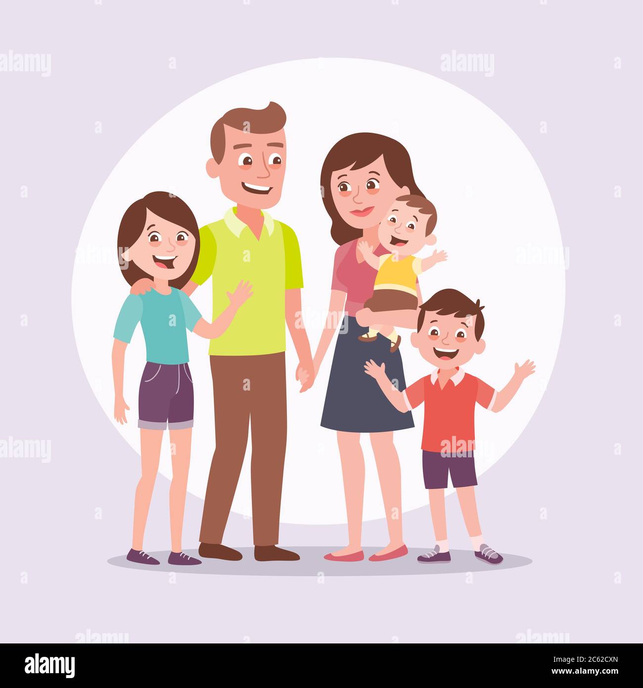 Family portrait. Father, mother, teenager girl, little boy, baby. Full ...