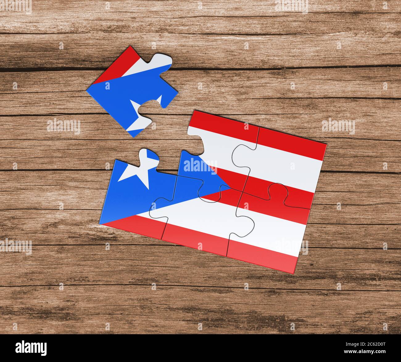 Puerto Rico national flag on jigsaw puzzle. One piece is missing ...