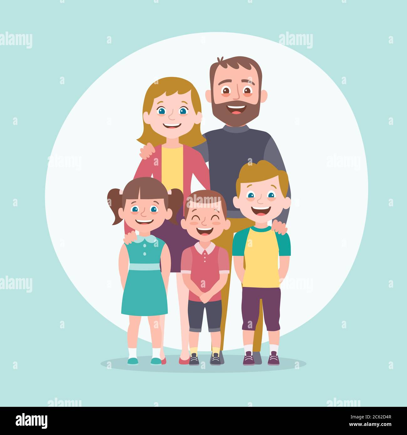 Family portrait. Father, mother and children. Full lenght portrait of ...