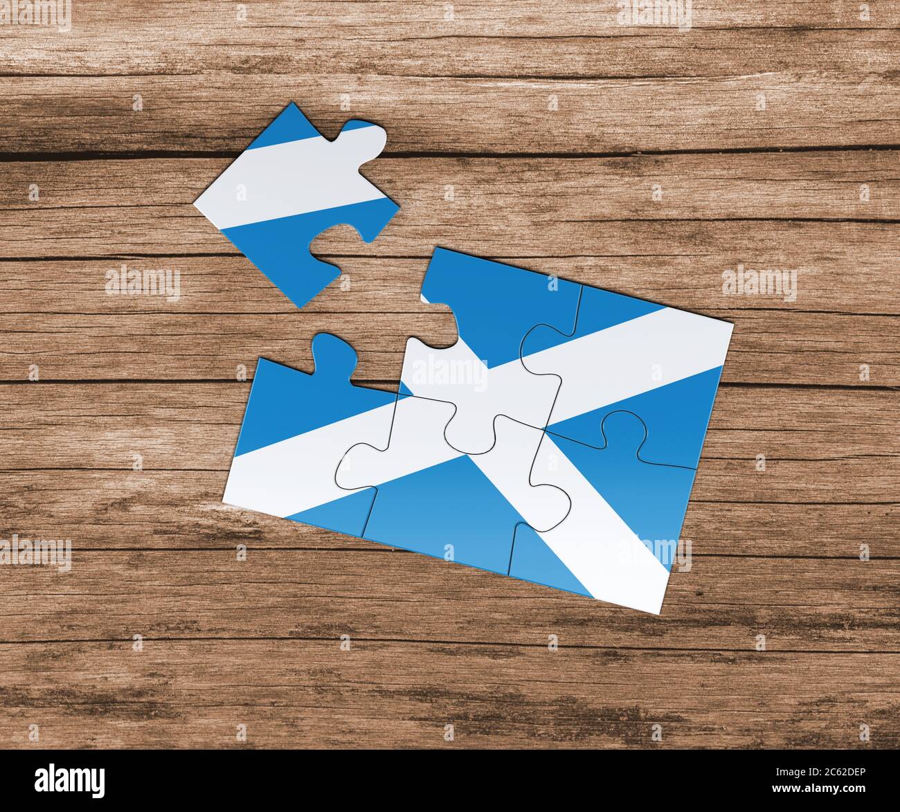 Scotland national flag on jigsaw puzzle. One piece is missing. Danger ...