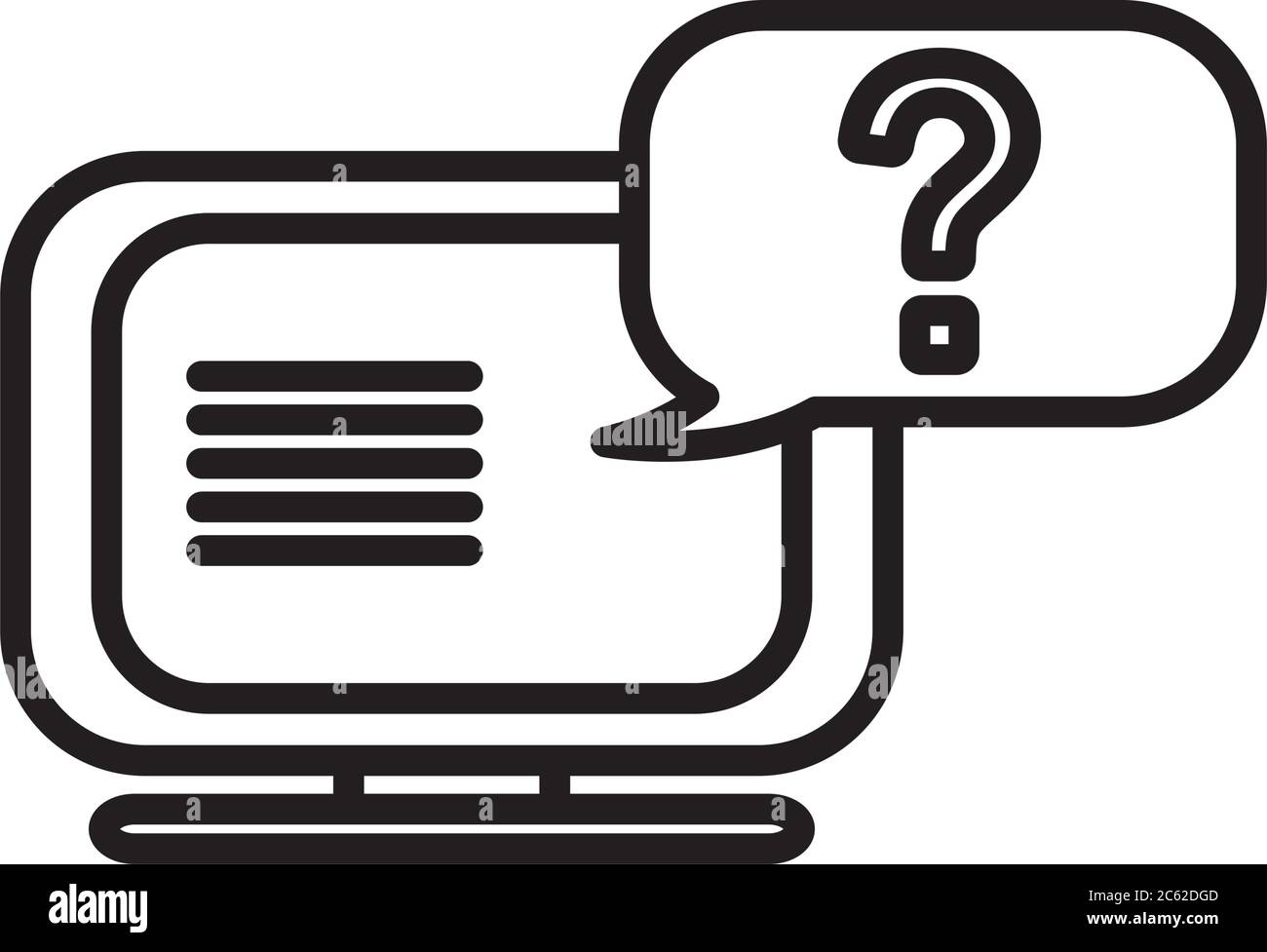 computer and speech bubble with question mark icon over white ...