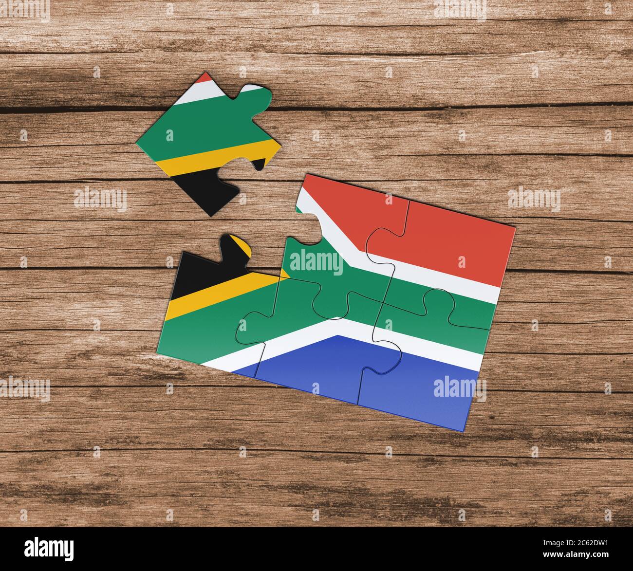 South Africa national flag on jigsaw puzzle. One piece is missing ...