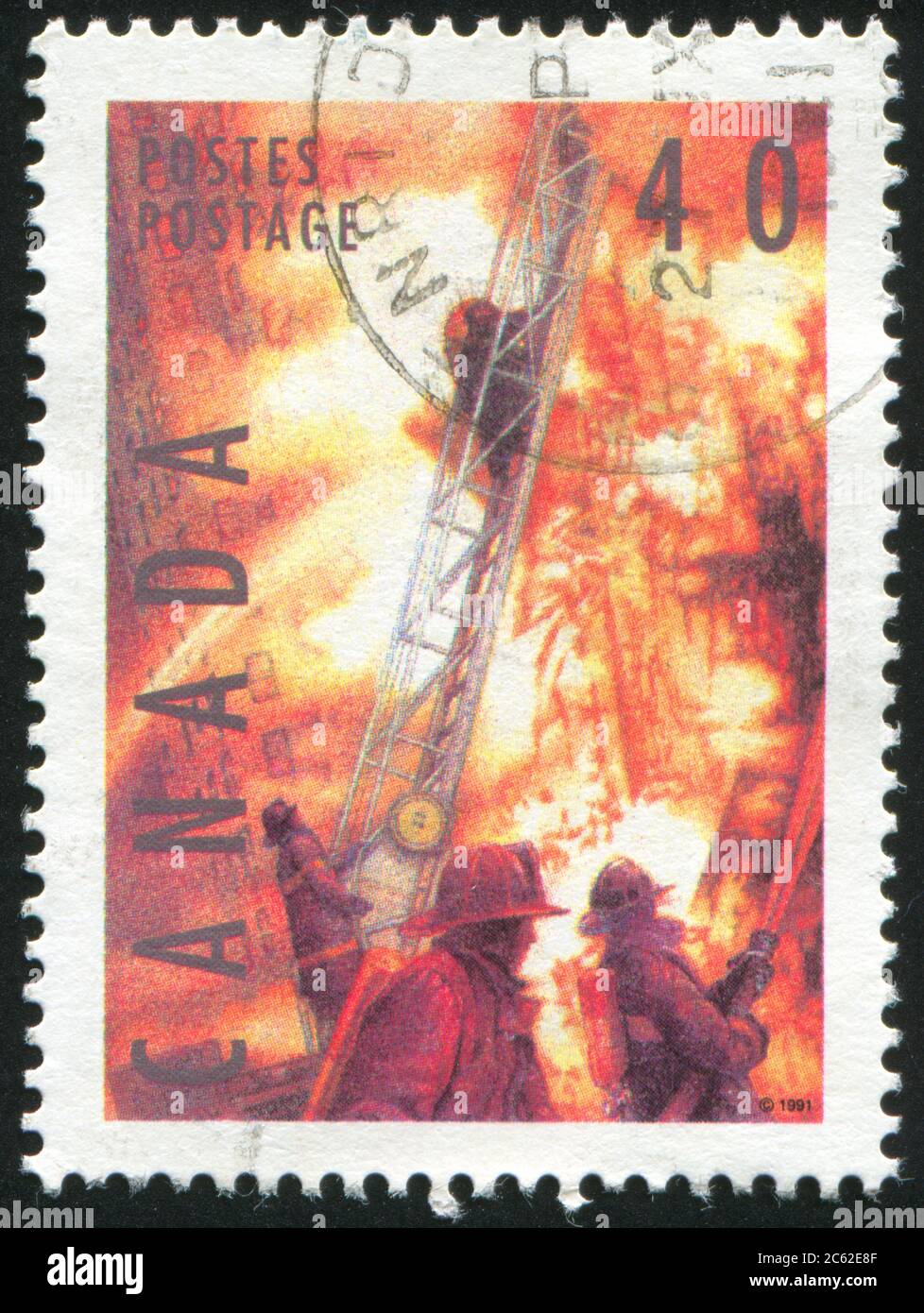 CANADA - CIRCA 1991: stamp printed by Canada, shows Fire fighters ...