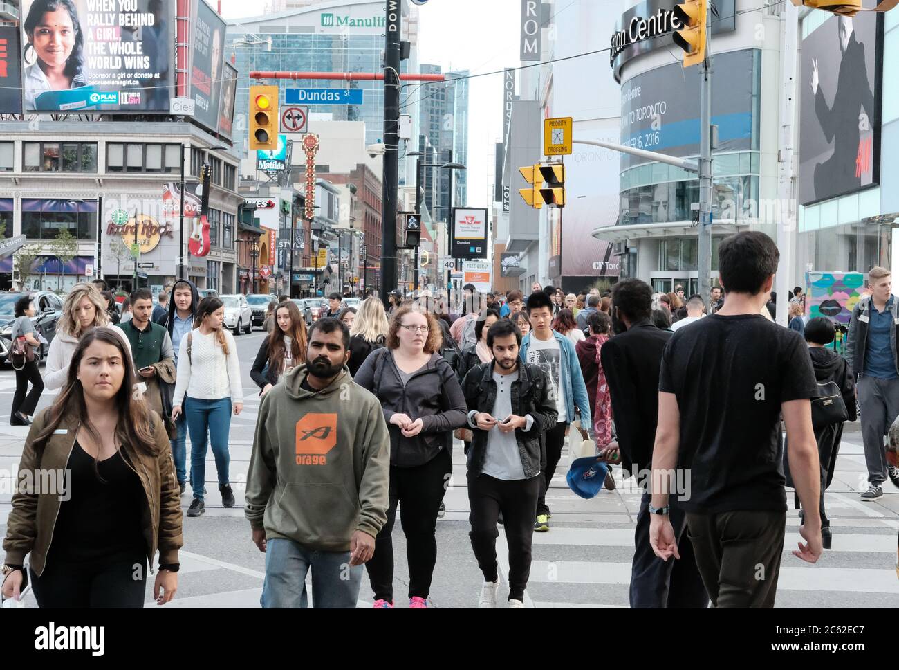 Busy central Montreal streets showing many people including commuters ...